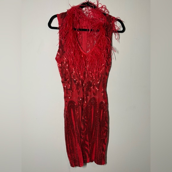 custom | Dresses | Glamorous Scarlet Feathered Sequin Dress | Poshmark